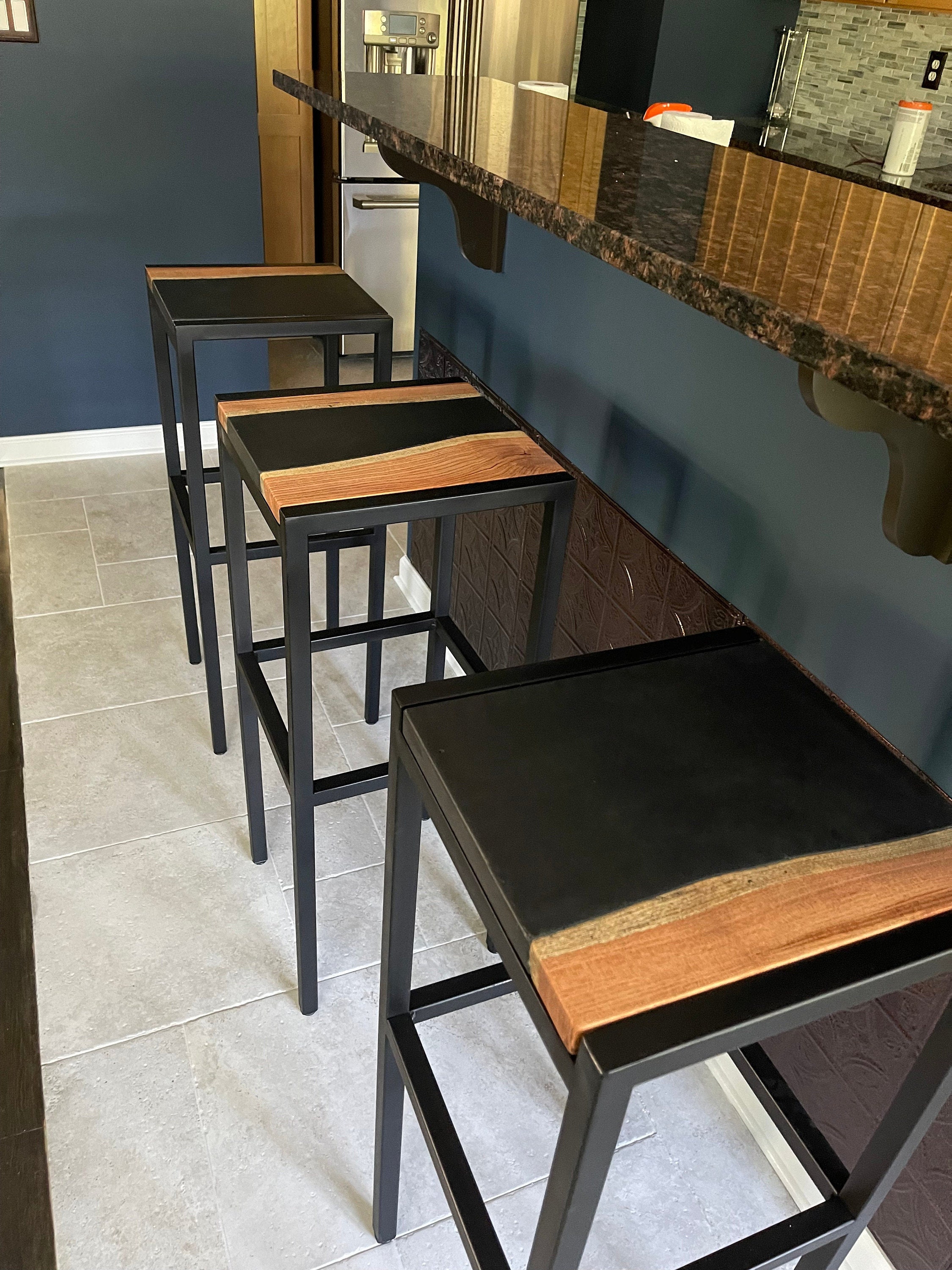 Bar Height Live Edge Bar Stool Wood & Concrete Steel Base | Etsy