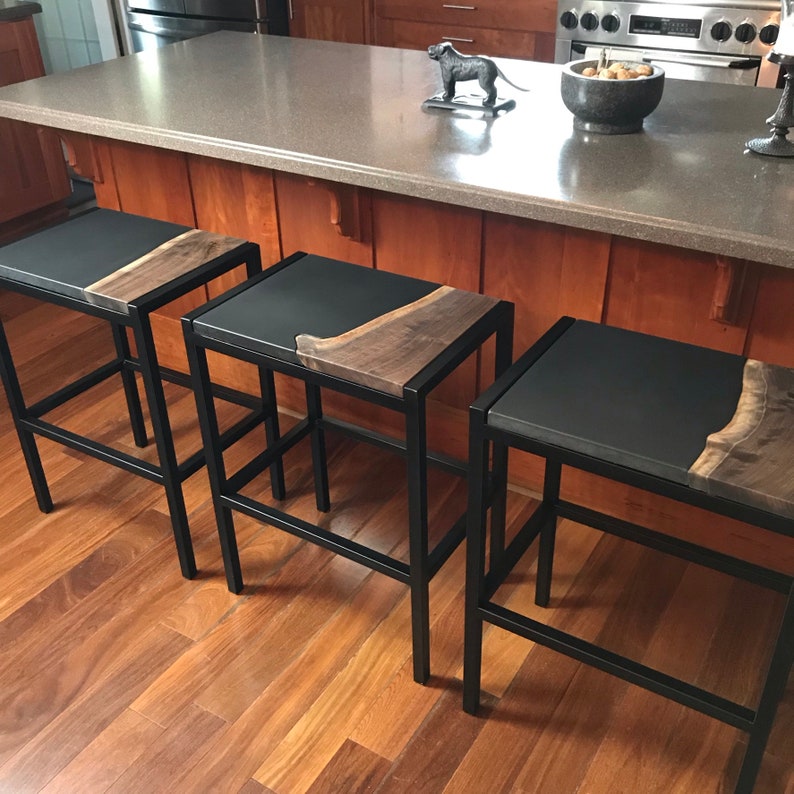 Comfort Width Live Edge Walnut Bar Stools Counter Height , Big and Tall ...