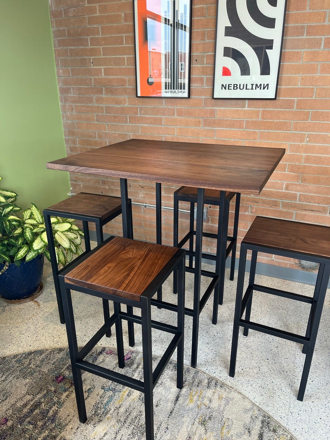 Solid Walnut High Top, Bar Top Table With Matching Bar Stools, Handmade ...