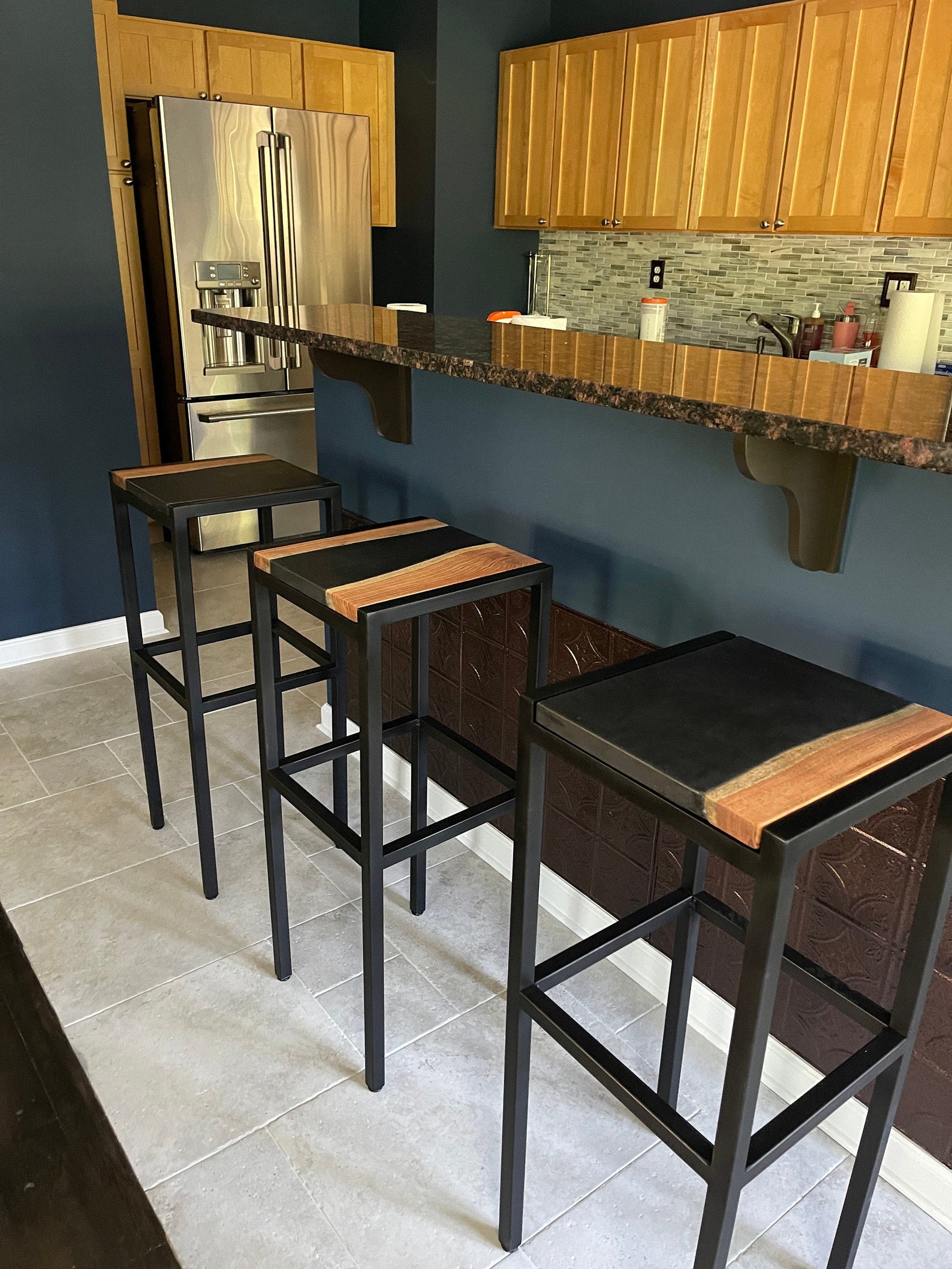 Bar Height Live Edge Bar Stool Wood & Concrete - Etsy