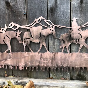 Mule Train in Forest Crosscut Saw Rustic Copper Coated Custom Metal ...
