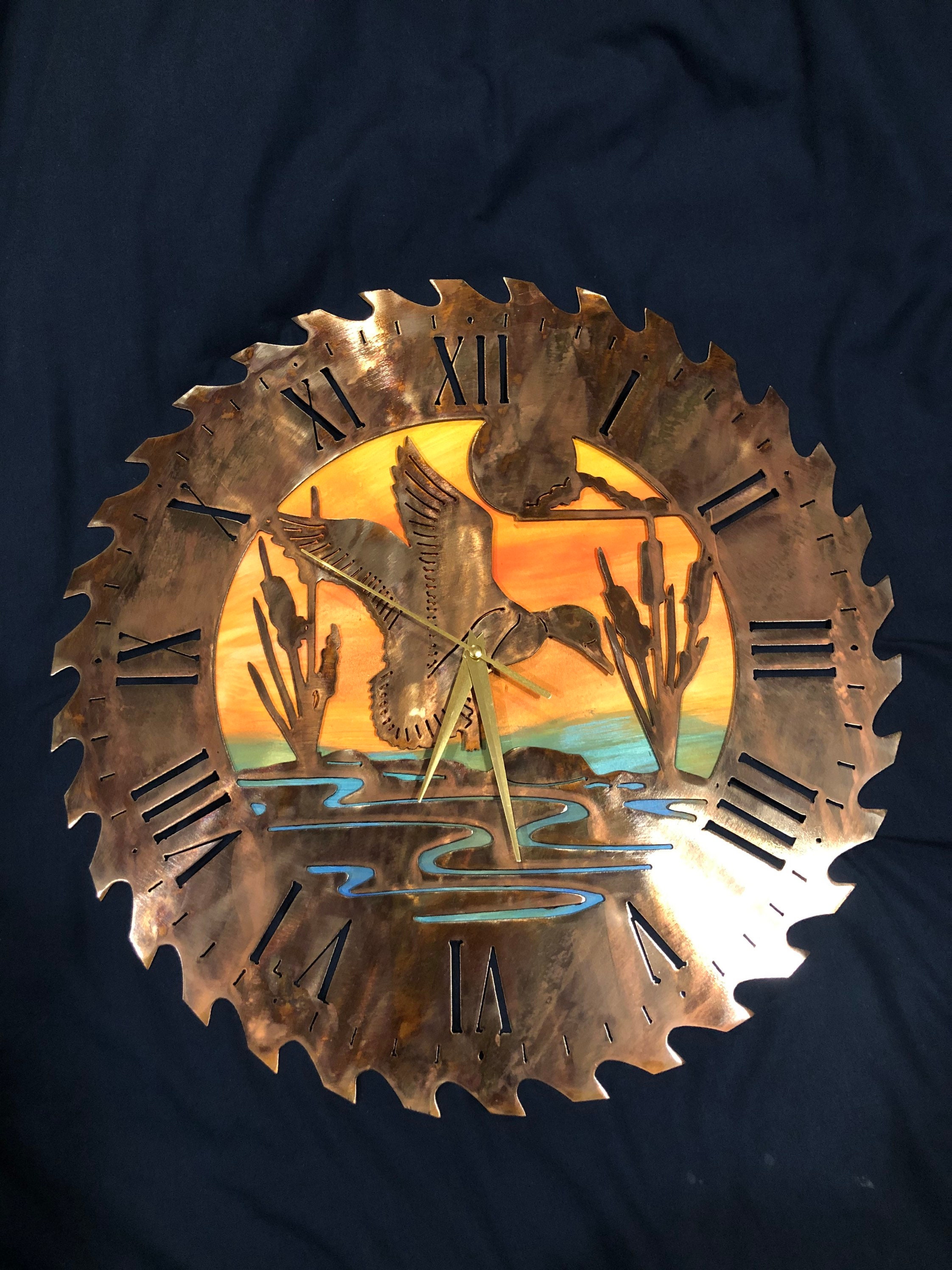 Rustic duck clock. Copper coated custom painted | Etsy