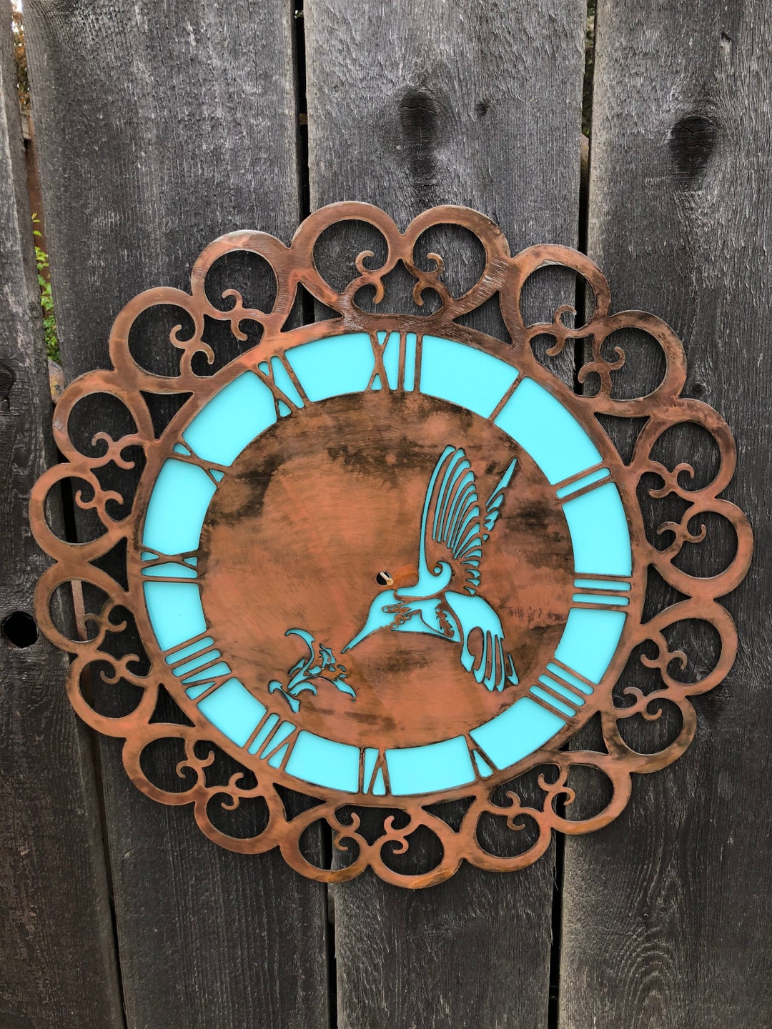 Hummingbird Metal Wall Clock Rustic Copper Coated Mother’s Day - Etsy