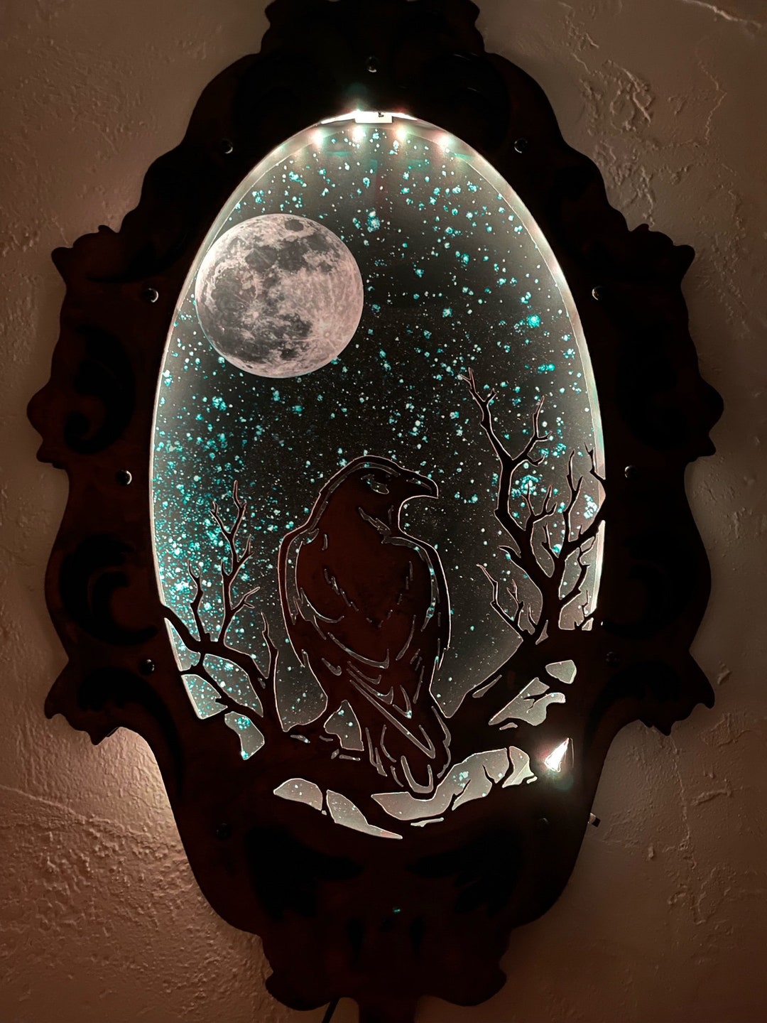 Raven Midnight Copper Light up Light Wall Decor. - Etsy