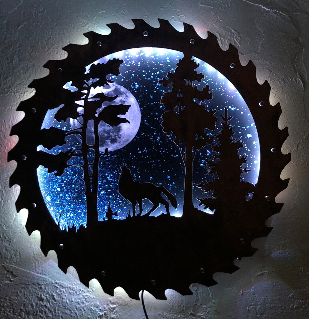 Wolf Howling at Moon Copper Saw Blade Light up Light Wall Decor. - Etsy