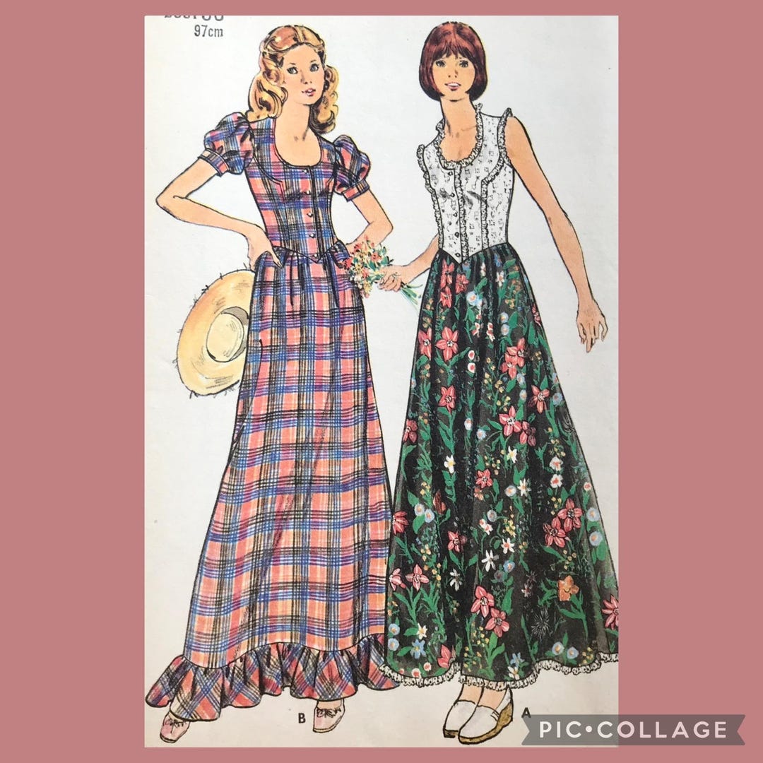 70s Prairie Dress Pattern Bust 38” With Camisole Bodice and Long Skirt ...