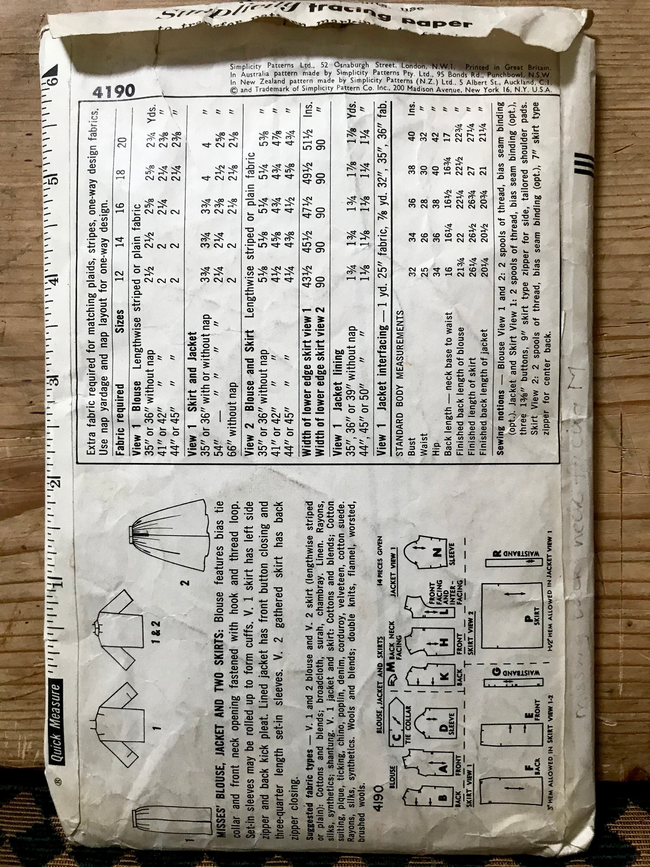 Simplicity 4190 Original Early 60s Suit Pattern With Choice of Skirt ...