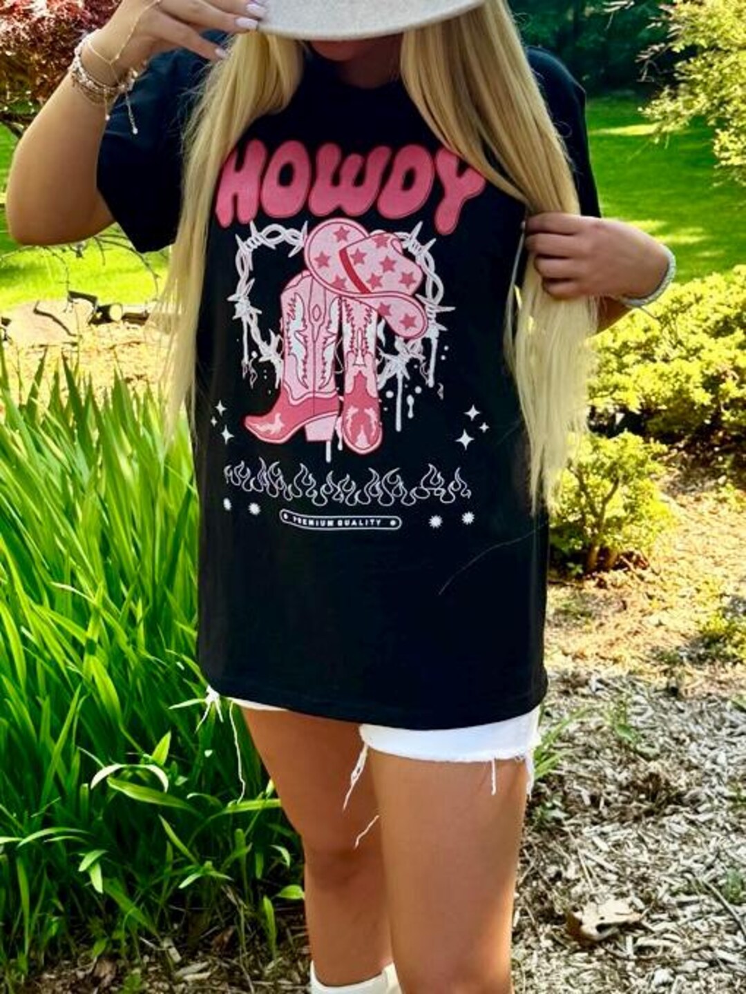 Western Howdy Pink Boots and Cowboy Hat Black Tee Shirts - Etsy