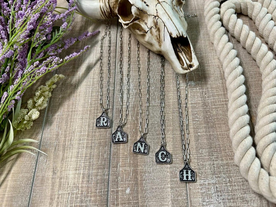 Western Initial Monogram Engraved Cattle Tag Necklace - Etsy