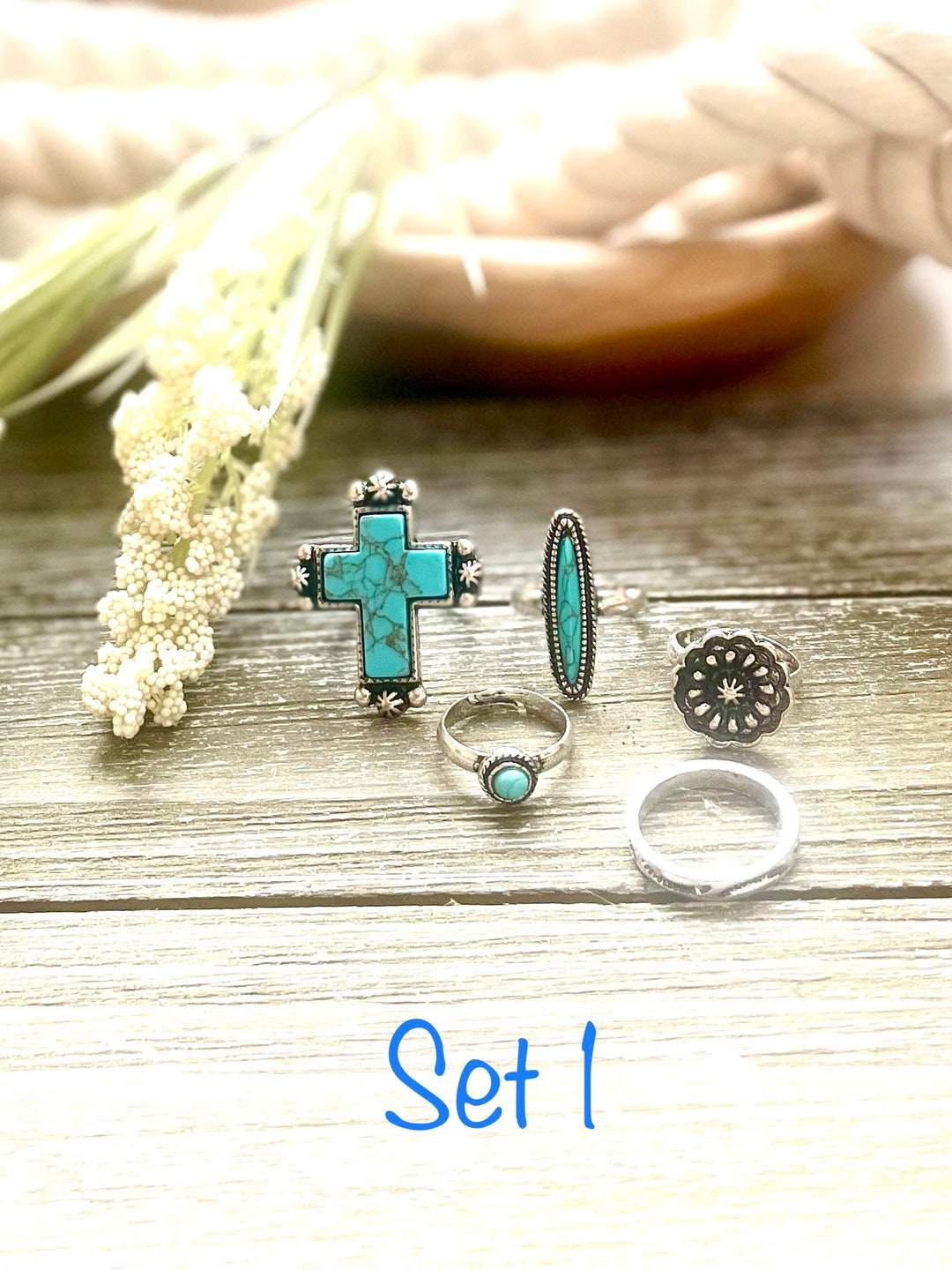 Western Statement Ring Set/ Western 5 Ring Set/ Adjustable Ring Set/ / Western Cross Ring Set ...