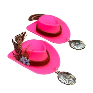 3D Western Cowboy Hat With Feather and Turquoise Concho Accent Dangle ...