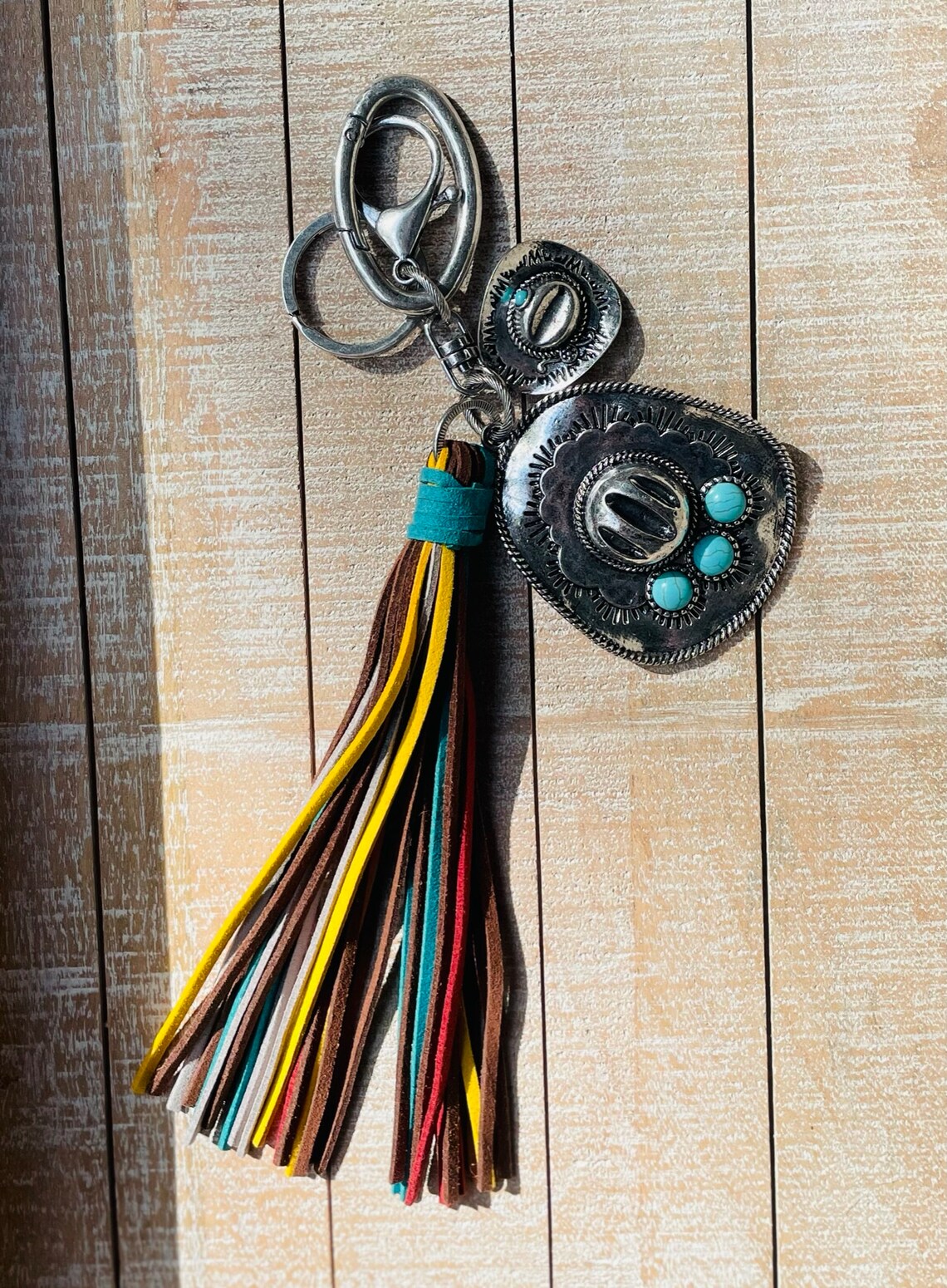 Western Keychain With Charm/ Cowboy Hat With Turquoise Accent and ...