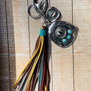 Western Keychain With Charm/ Cowboy Hat With Turquoise Accent and ...