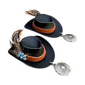 3D Western Cowboy Hat With Feather and Turquoise Concho Accent Dangle ...