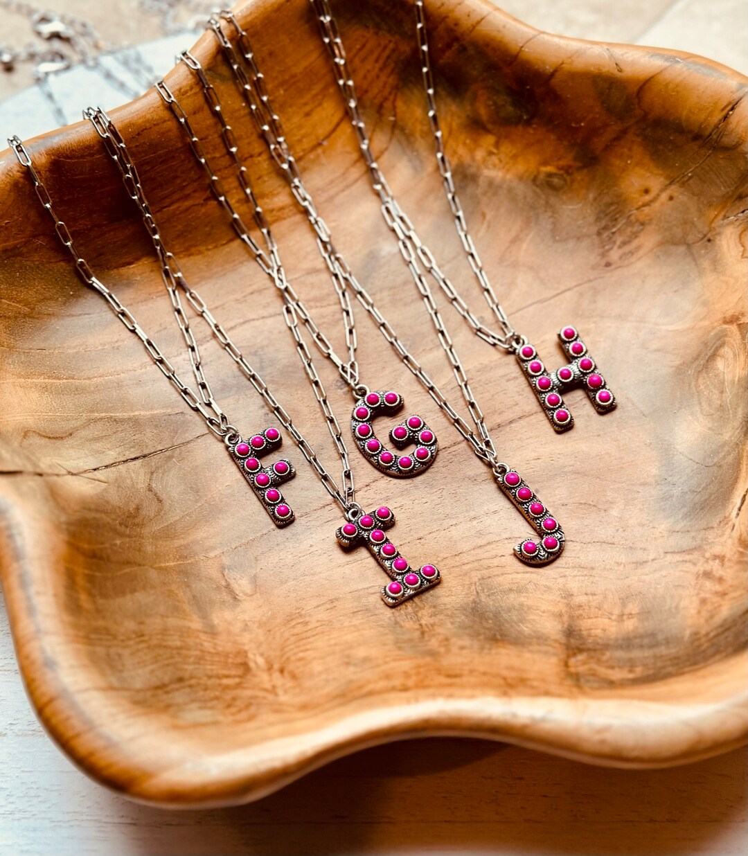 WESTERN INITIAL NECKLACE / Fuchsia Color Turquoise Stone Initial ...