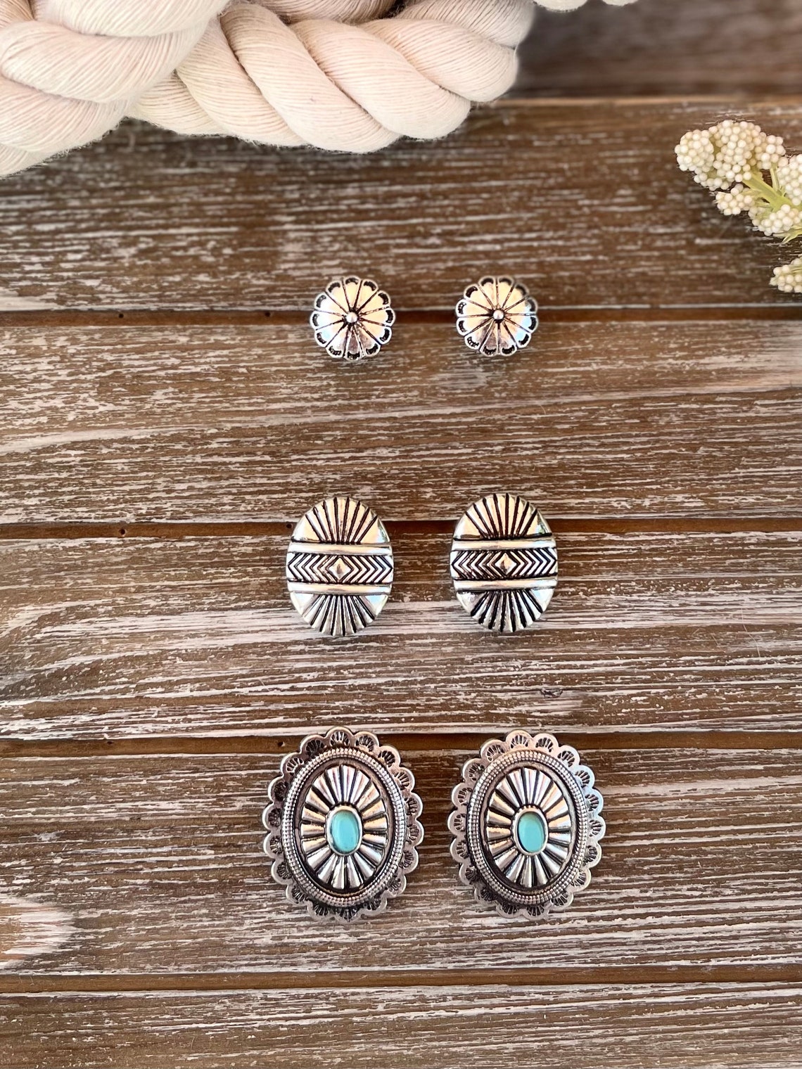 3 Pairs Western Turquoise Concho Earring/ Turquoise Stud - Etsy