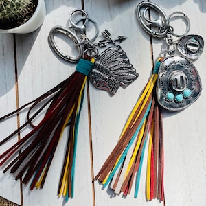 Western Keychain With Charm/ Cowboy Hat With Turquoise Accent and ...
