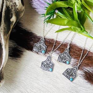 Western Initial Monogram Cattle Tag With Turquoise Necklace - Etsy