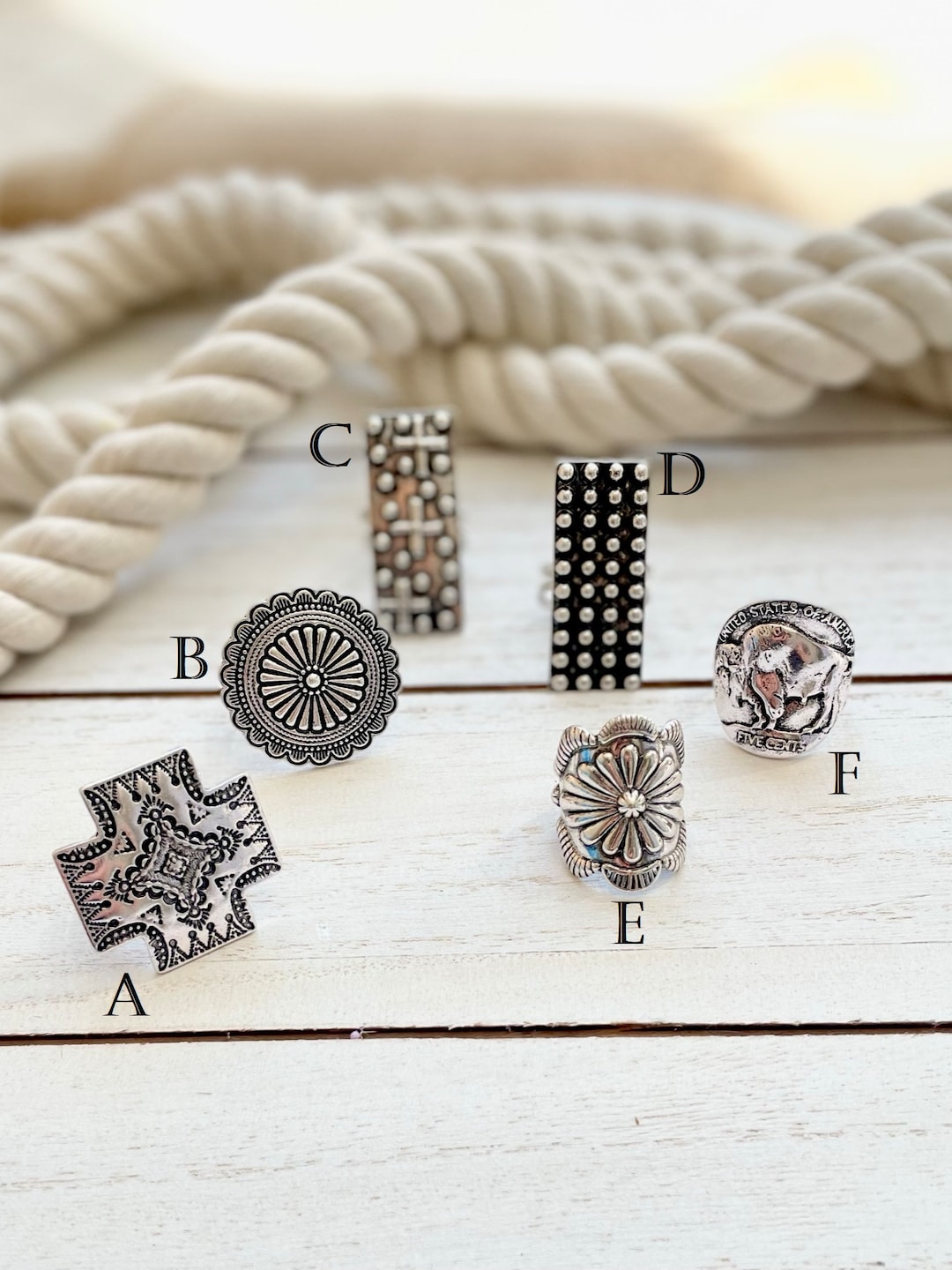 Western Burnish Silver Cross, Concho, Bar, Buffalo Coin Cuff Rings - Etsy