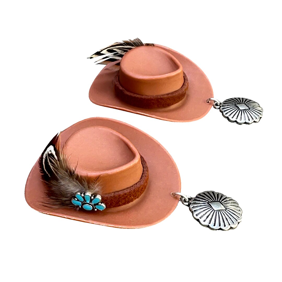 3D Western Cowboy Hat With Feather and Turquoise Concho Accent Dangle ...