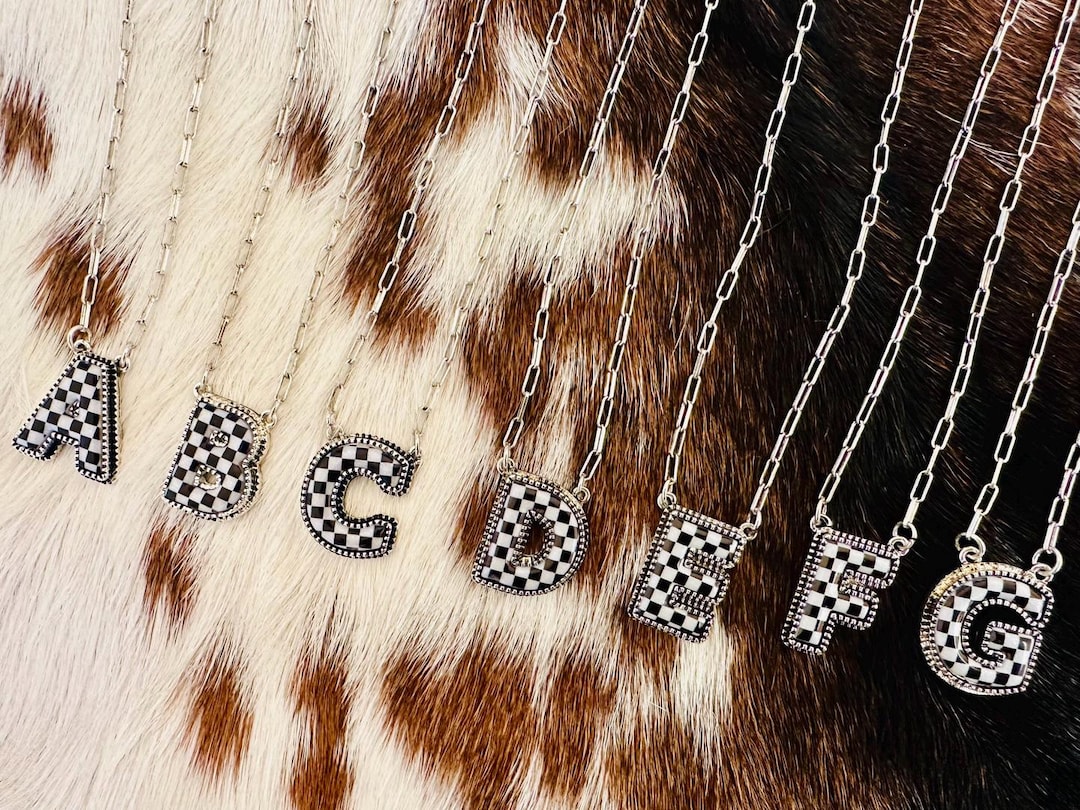 Western Checker Initial Monogram Necklace - Etsy