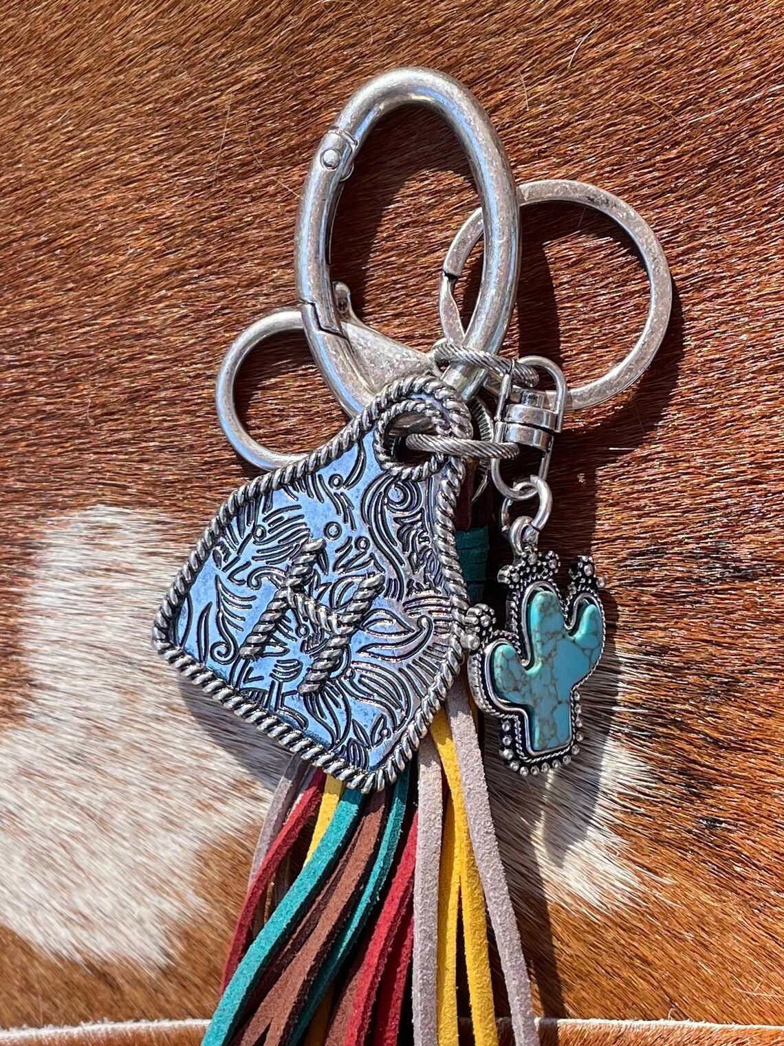 Initial Monogram Keychain/ Turquoise Charm/initial Cattle Ear - Etsy