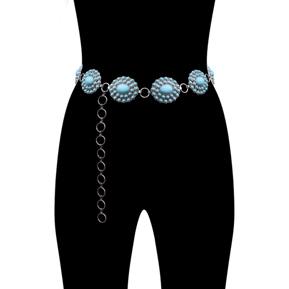 Western Turquoise Flower Concho Chain Belt No.3 - Etsy