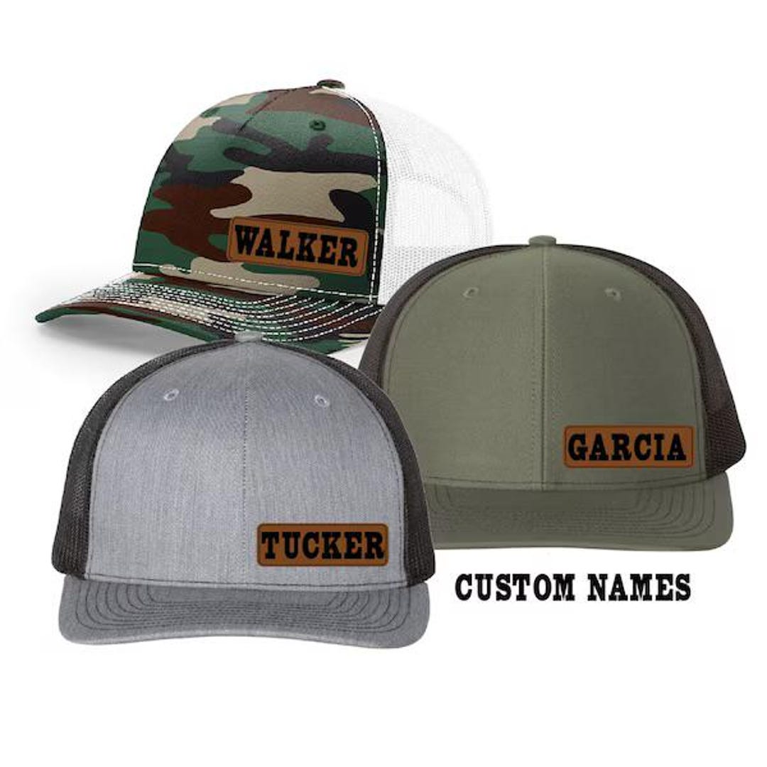 Custom Name Leather Patch Hat, Personalized Trucker Hat, Custom Name ...