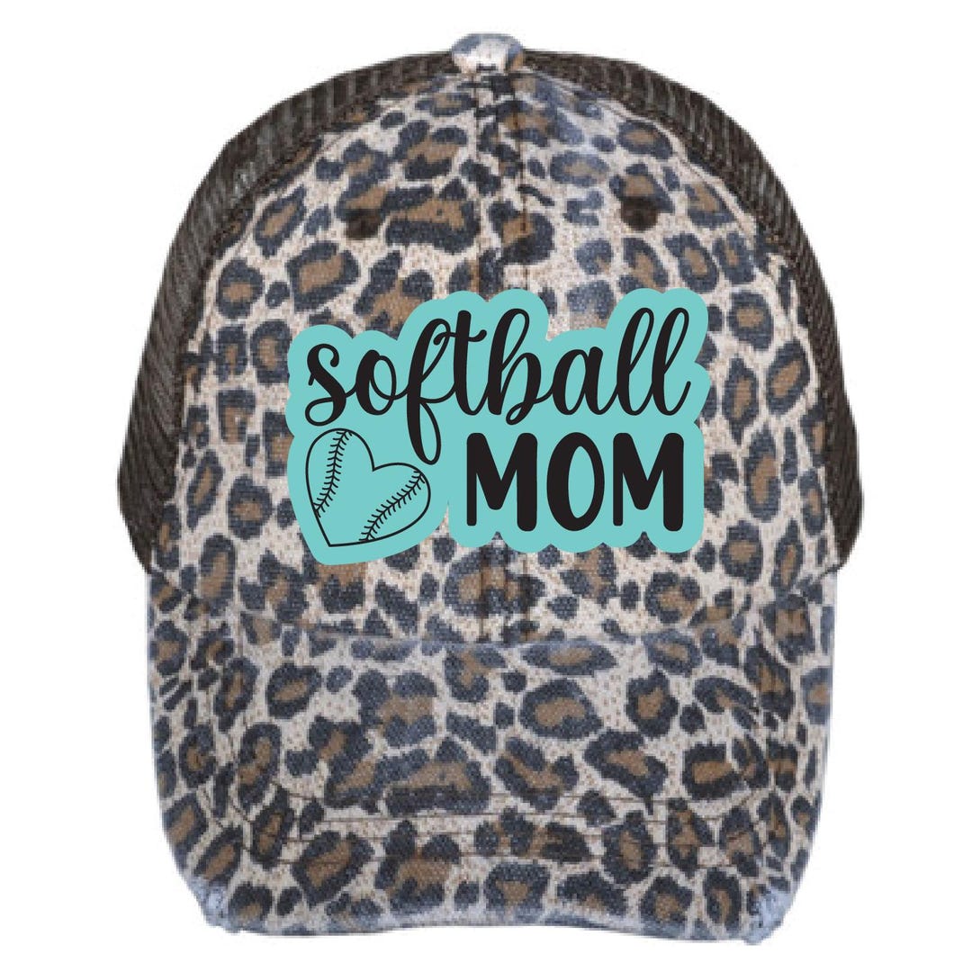 Leopard Print Softball Mom Hat With Leather Patch, Distressed Trucker ...
