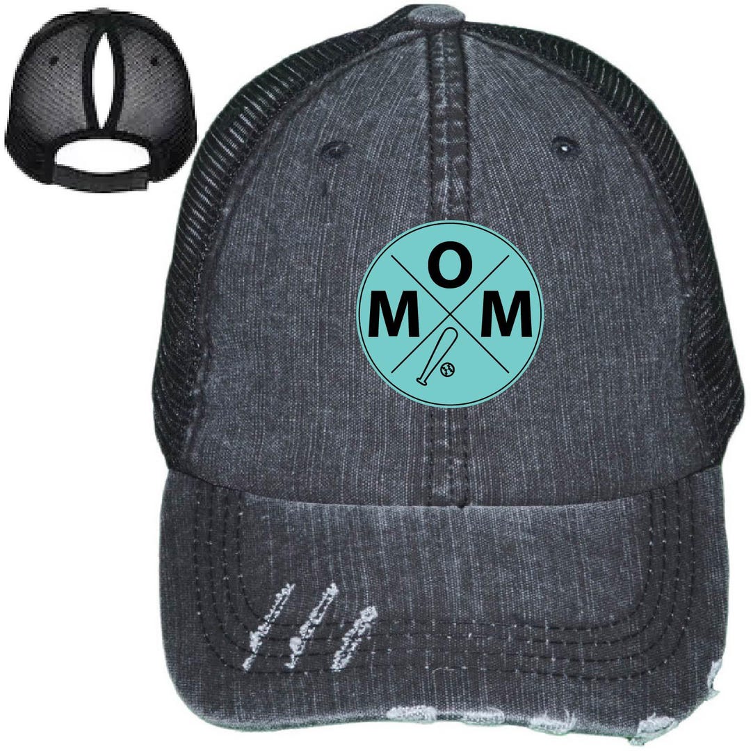 Baseball Mom Hat With Leather Patch, Distressed Trucker Cap, Softball ...