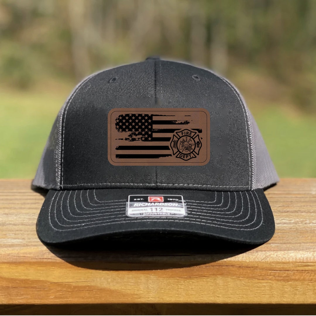 Firefighter Vegan Leather Patch Cap, EMS Leather Patch Hat, American ...