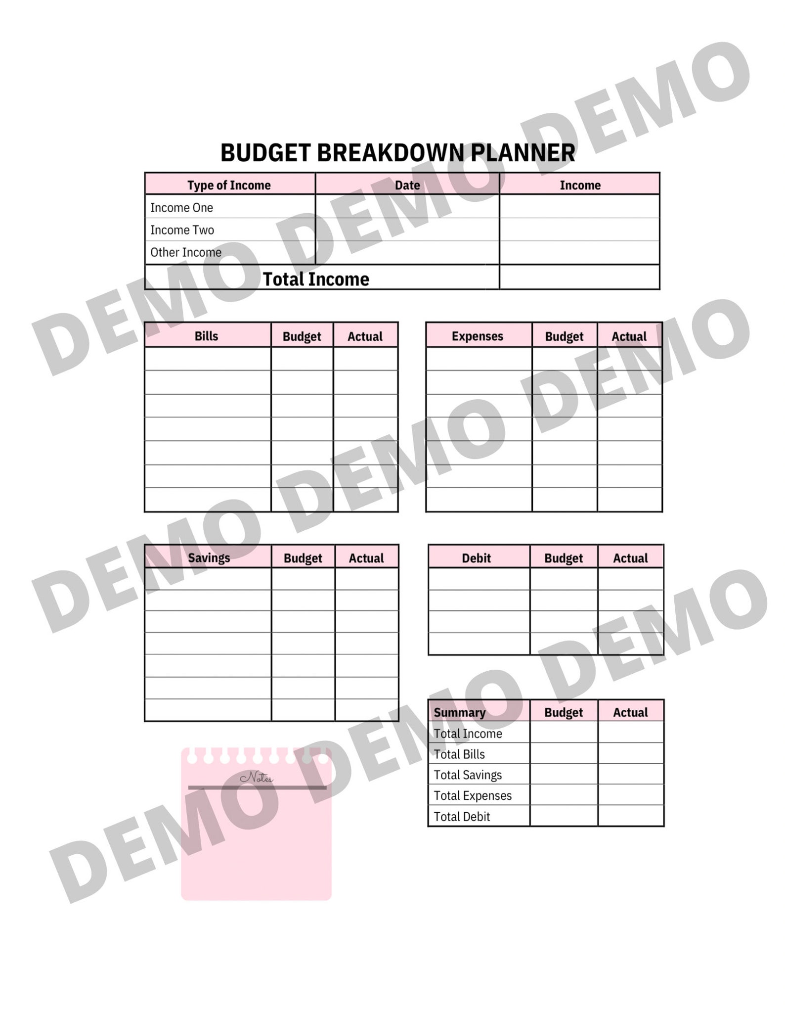 EDITABLE Budget Monthly Breakdown Planner Printable Digital Download ...