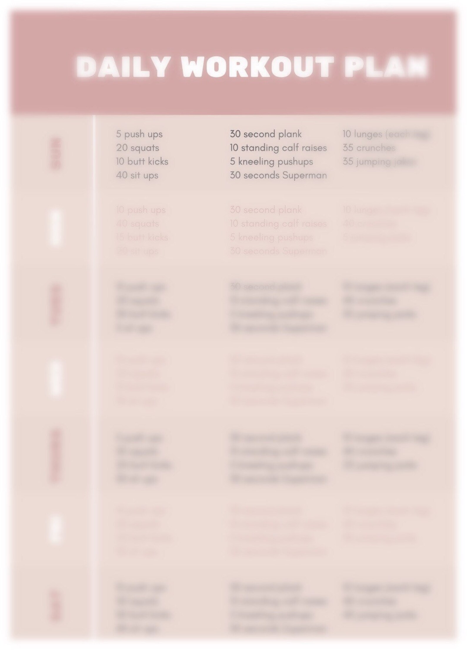 7 Days Workout Plan - Print at Home Weekly Workout Plan - US Letter 8.5 ...