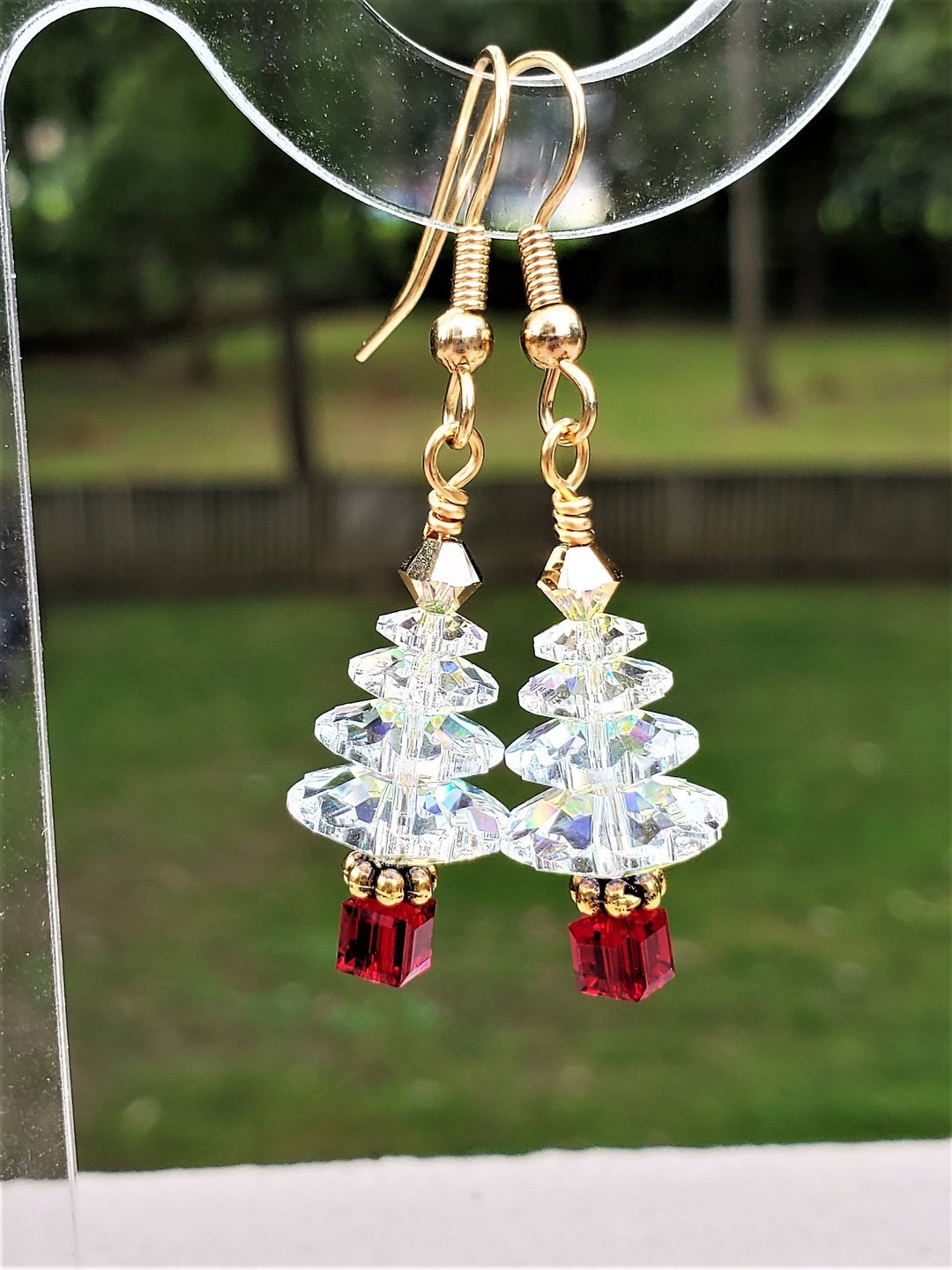 Crystal Christmas Tree Earrings Aurora Borealis Festive Holiday Jewelry ...