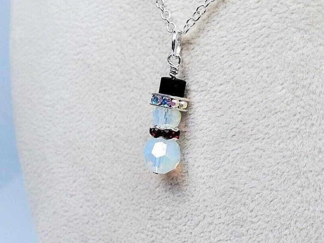 Frosted Crystal Snowman Necklace, Holiday Jewelry, Christmas Snowman ...