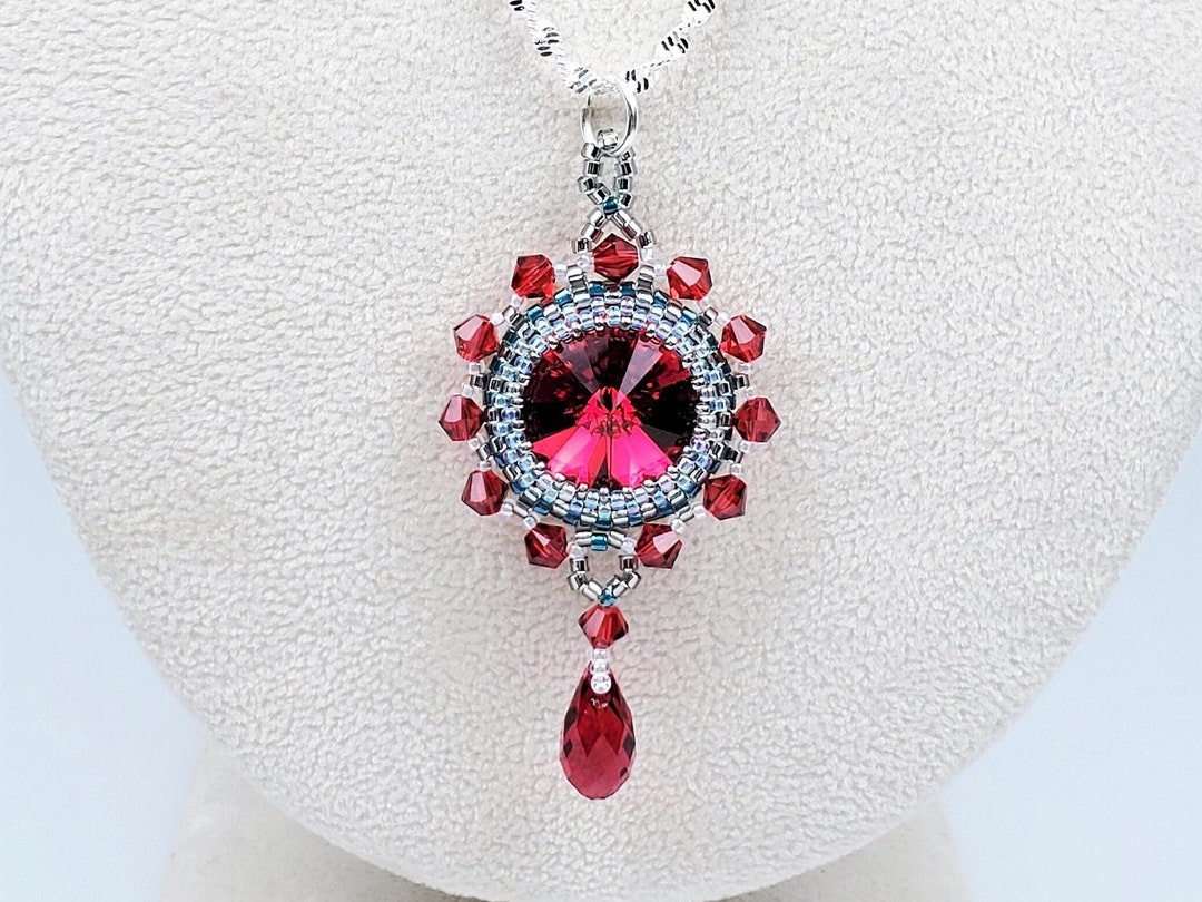 Beaded Necklace, Ruby Crystal Pendant, July Birthstone Jewelry, Red ...