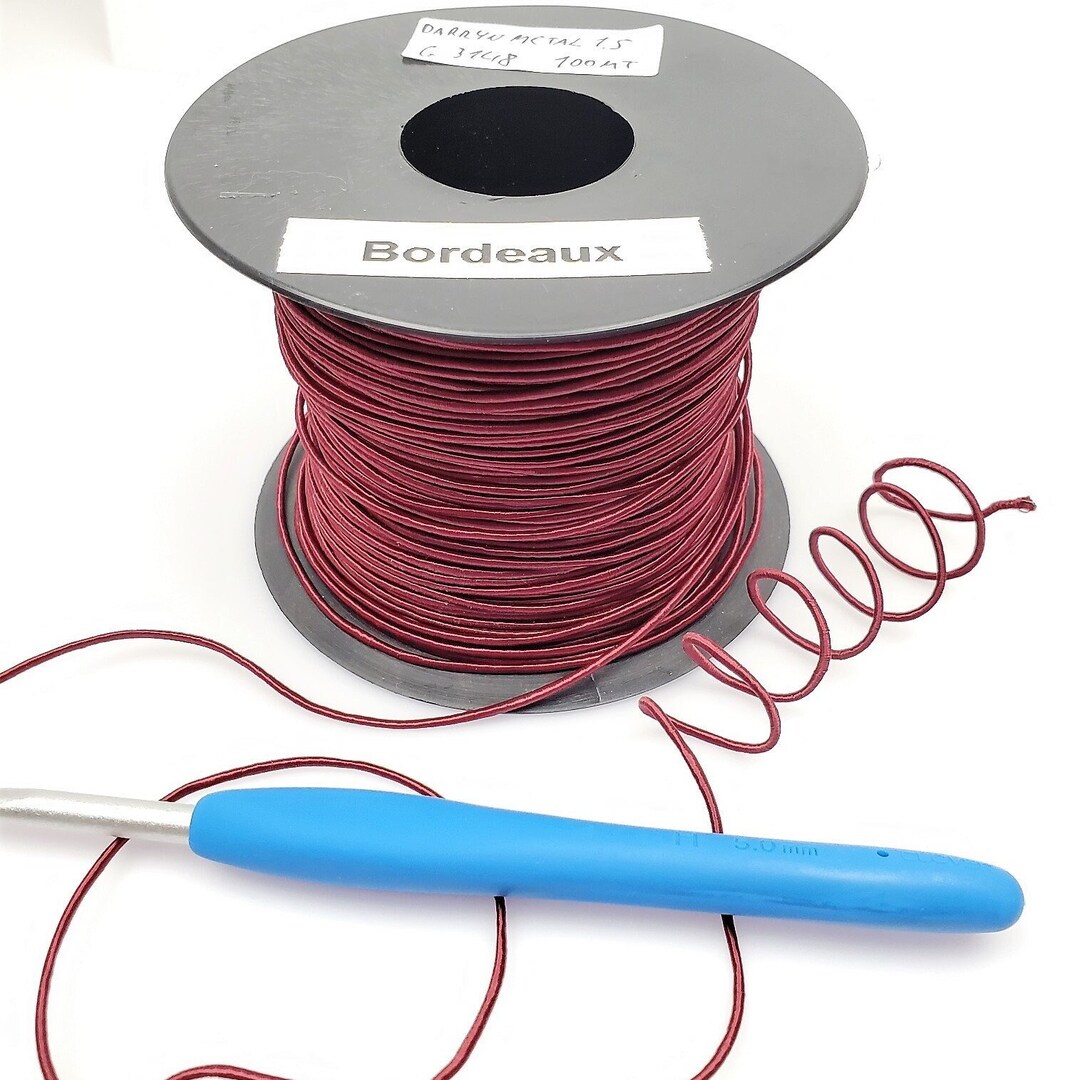 LAST ONE Metal Core Yarn, Bordeaux 1.5mm Viscose Covered Wire Yarn, 100 ...