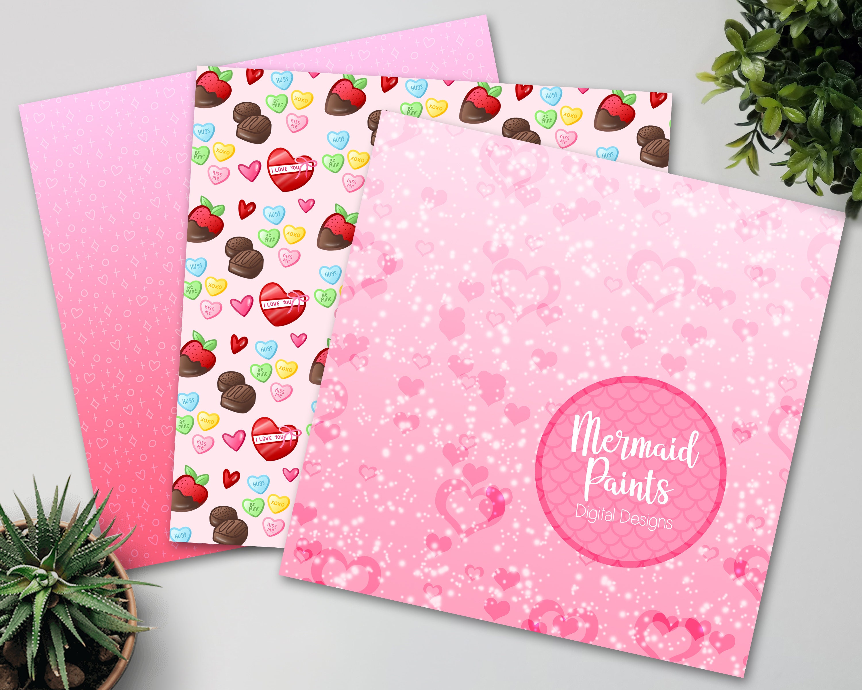 Valentine Paper Pack, 12x12 Scrapbook Paper, 12 Digital Papers, JPG ...