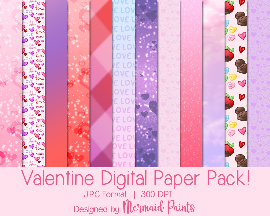 Valentine Paper Pack, 12x12 Scrapbook Paper, 12 Digital Papers, JPG ...
