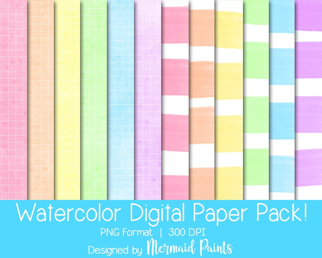 Watercolor Pastels Paper Pack, 12x12 Scrapbook Paper, 12 Digital Papers ...