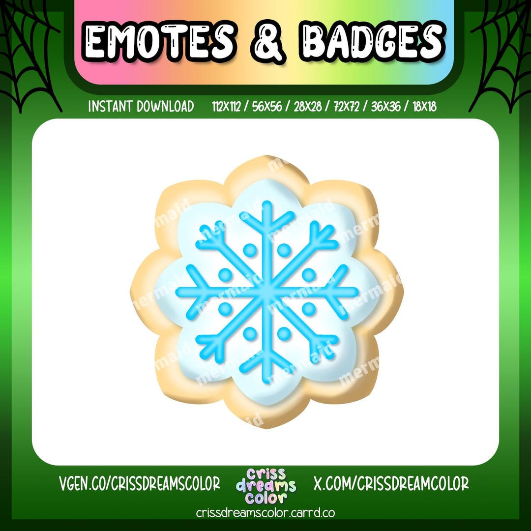Snowflake Holiday Sugar Cookie Emote and Badge, Presized, PNG, Twitch ...