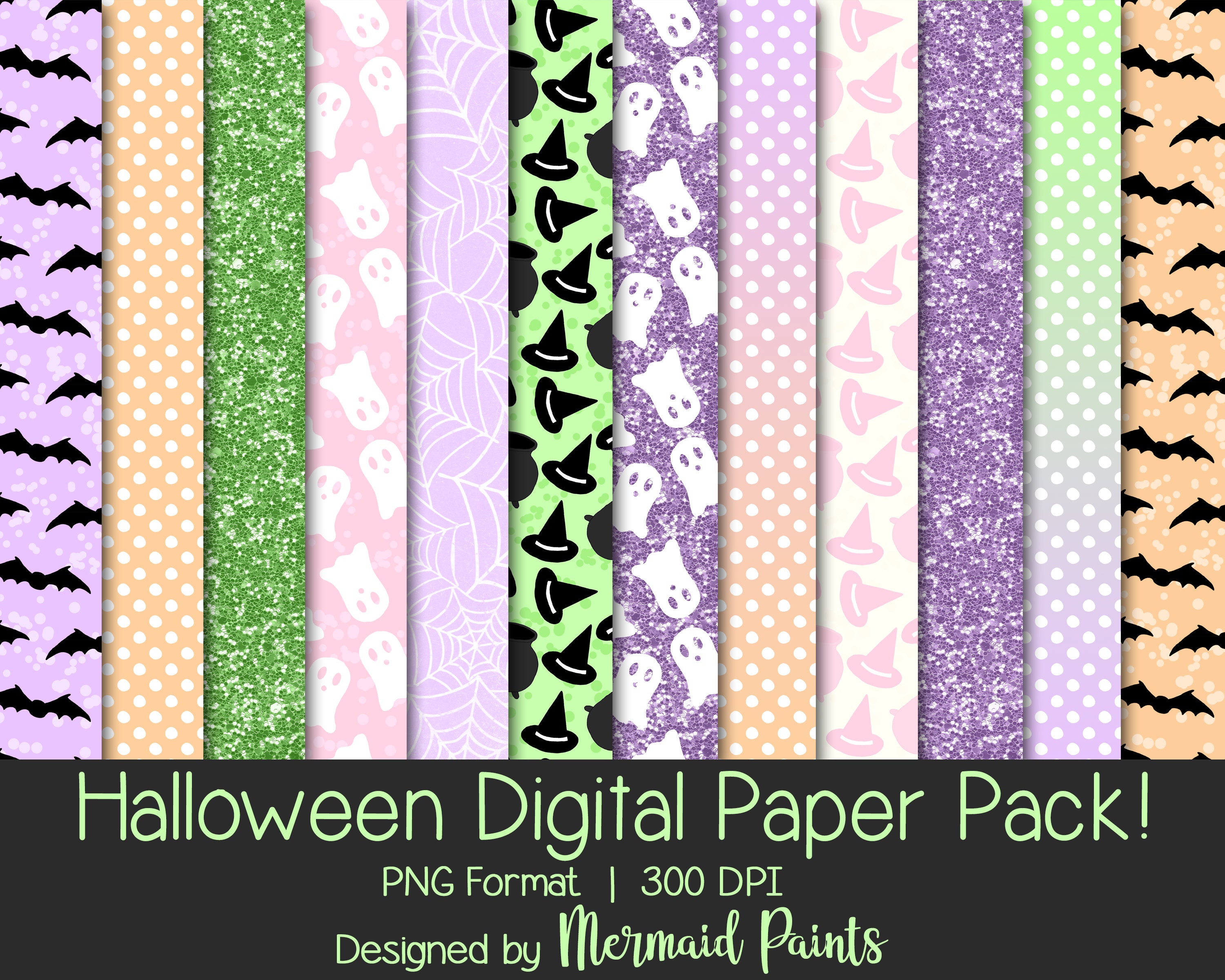 Halloween Pastels Paper Pack, 12x12 Scrapbook Paper, 12 Digital Papers ...