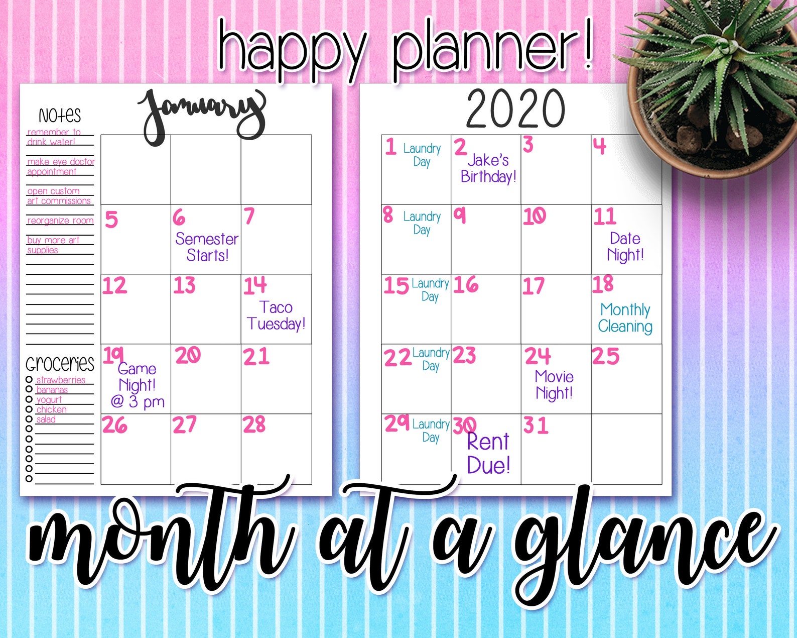 Happy Planner, Classic Size, Month at a Glance, Instant Download - Etsy