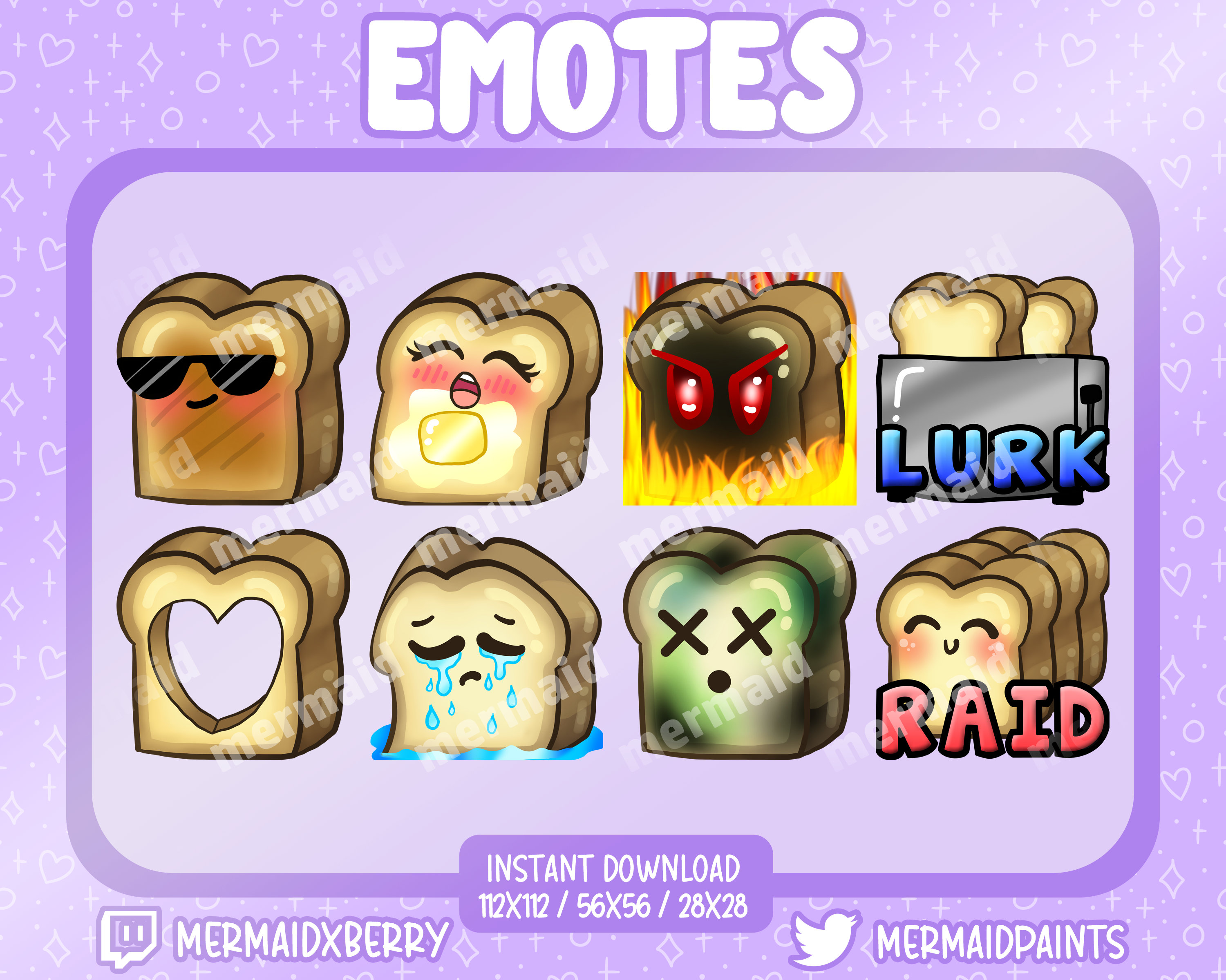 Premade Emote Set Bread and Toast Themed Presized, PNG, Twitch, Discord ...