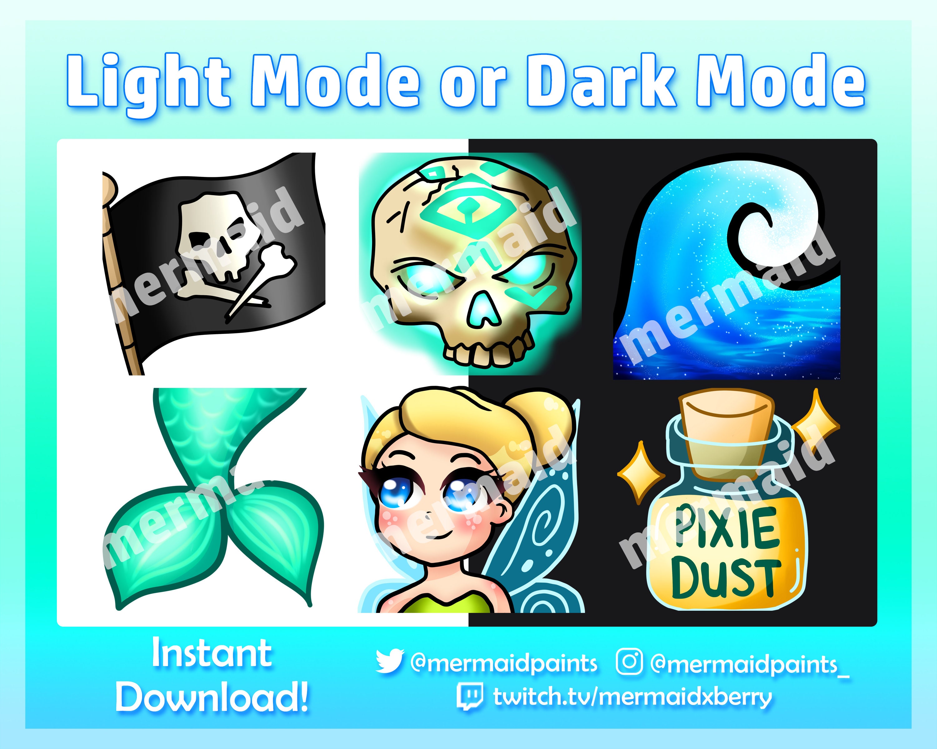 Premade Emote Set Pirate, Mermaid, Fairy, Presized, PNG, Twitch ...