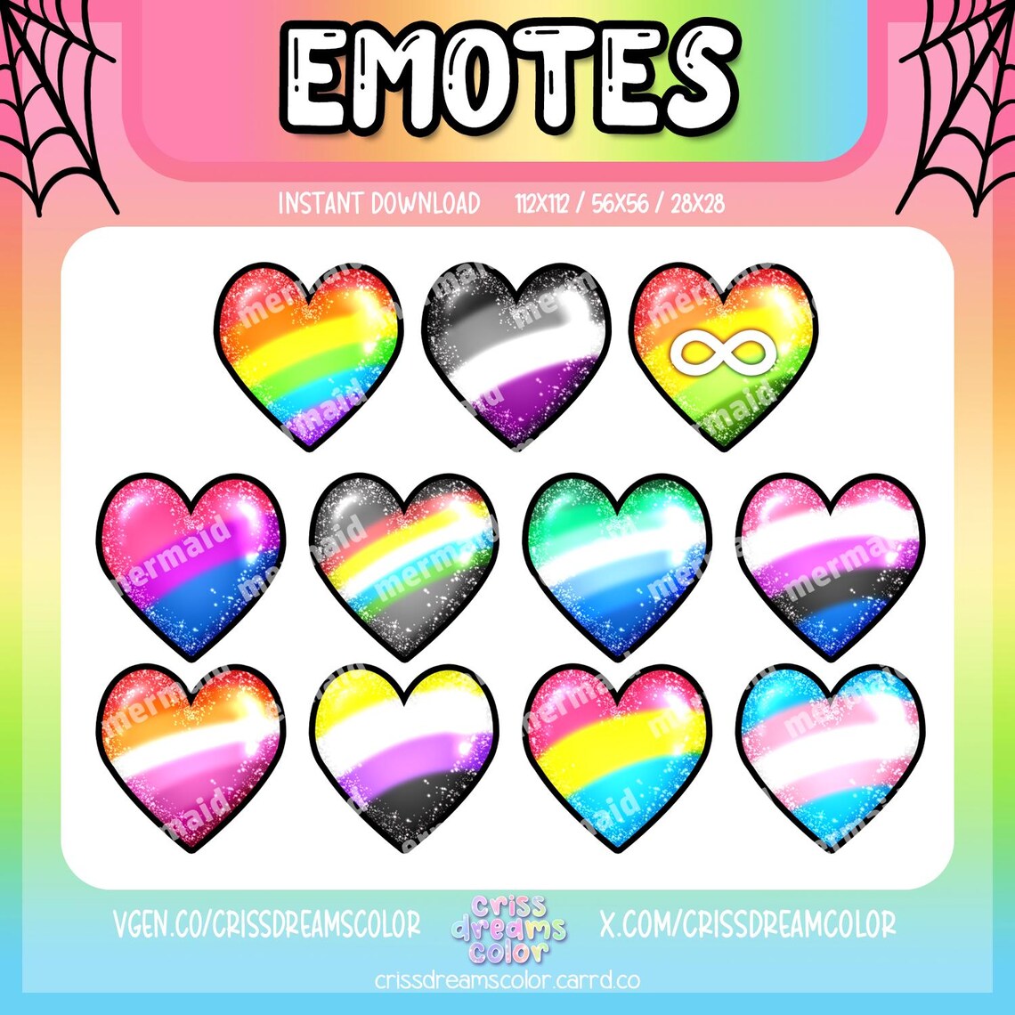 11 Pride Flag Hearts, Emotes, Presized, PNG, Twitch, Discord, Icon - Etsy