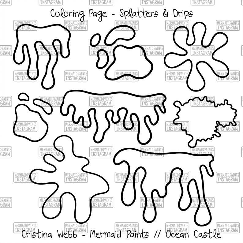 Digi Stamp Set & Coloring Page - Splatters and Drips - Etsy