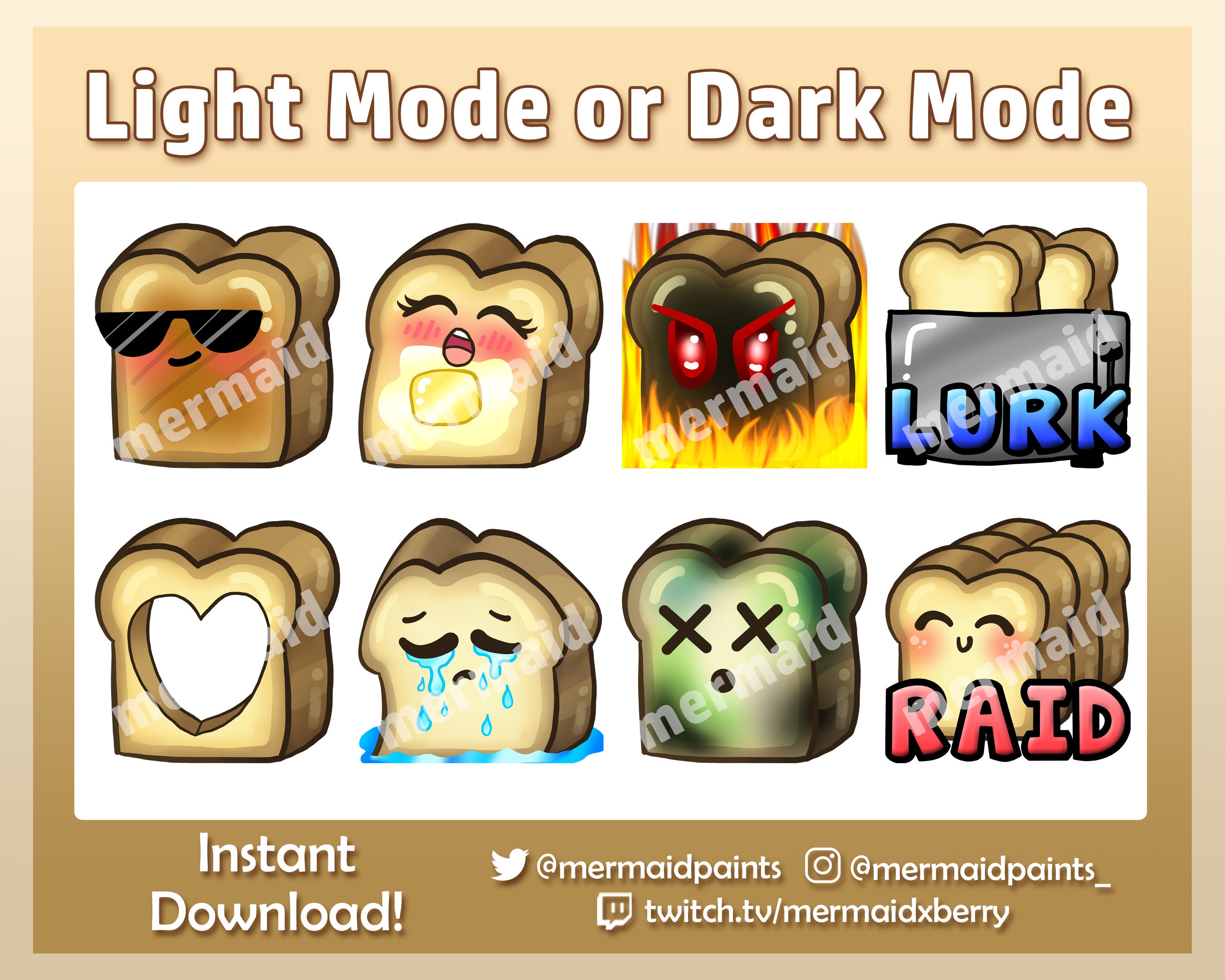 Premade Emote Set Bread and Toast Themed Presized, PNG, Twitch, Discord ...