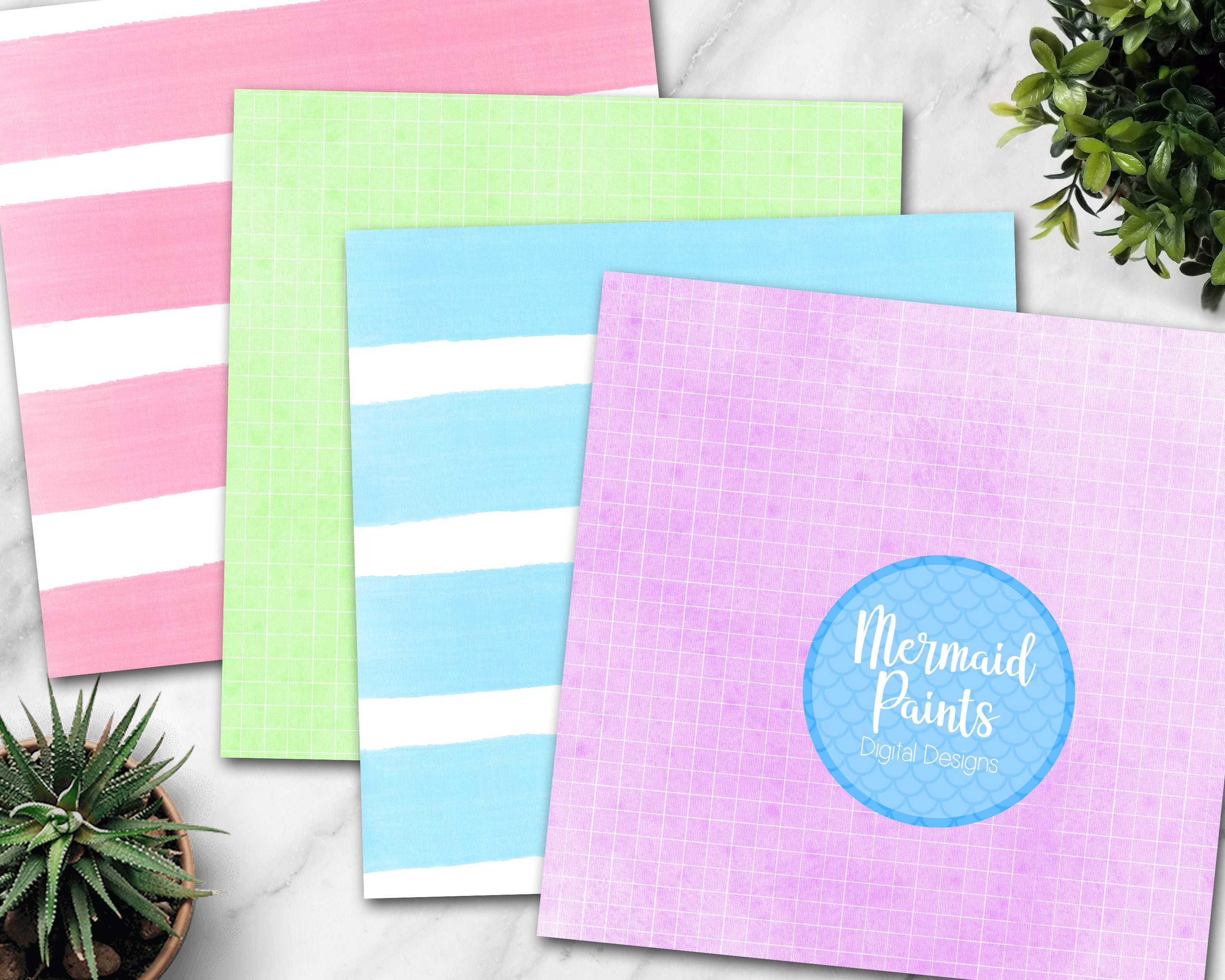 Watercolor Pastels Paper Pack, 12x12 Scrapbook Paper, 12 Digital Papers ...