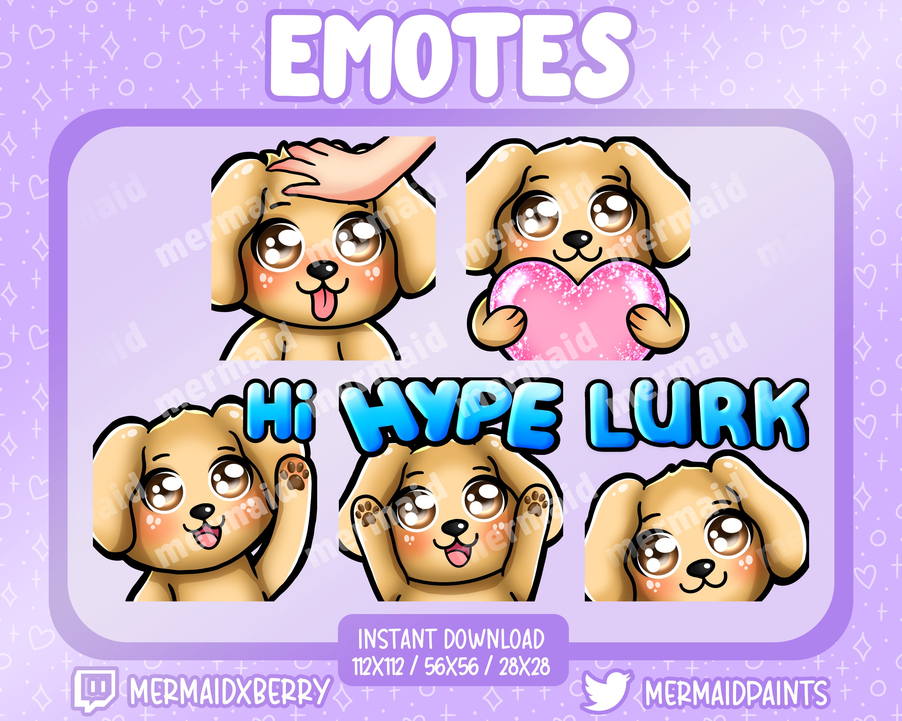 Premade Emote Set! - Dog, Headpats, Love, Hi, Hype, Lurk, Presized, PNG ...